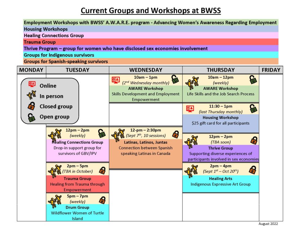 Support Groups at BWSS - Autumn 2022 - BWSS